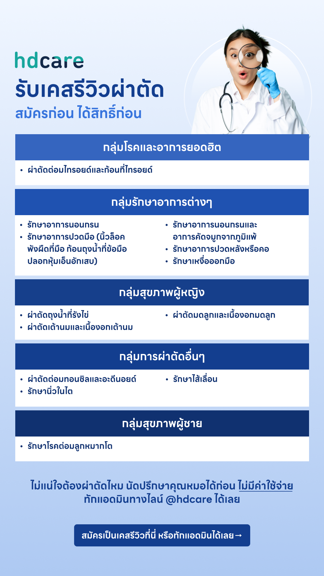 รับสมัครเคสรีวิวผ่าตัดรักษากับ HDcare - HDmall Blog